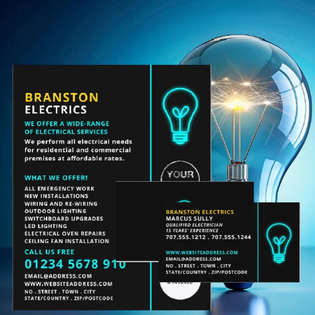 Neon Light, Electrician Business Card | Zazzle