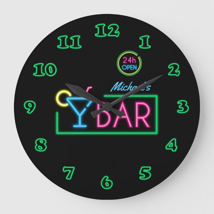 Neon Light Private Home Bar Clock | Zazzle