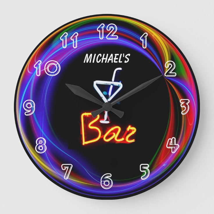 Neon Light Private Home Personalized Bar Clock | Zazzle