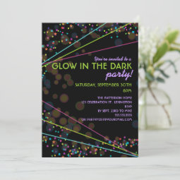 Neon Lights Glow in the Dark Party Invitation | Zazzle