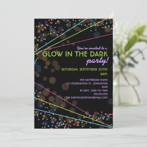 Neon Lights Glow in the Dark Party Invitation | Zazzle