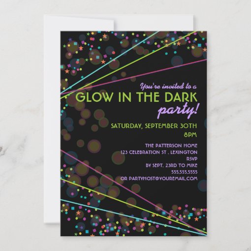 Neon Lights Glow in the Dark Party Invitation | Zazzle