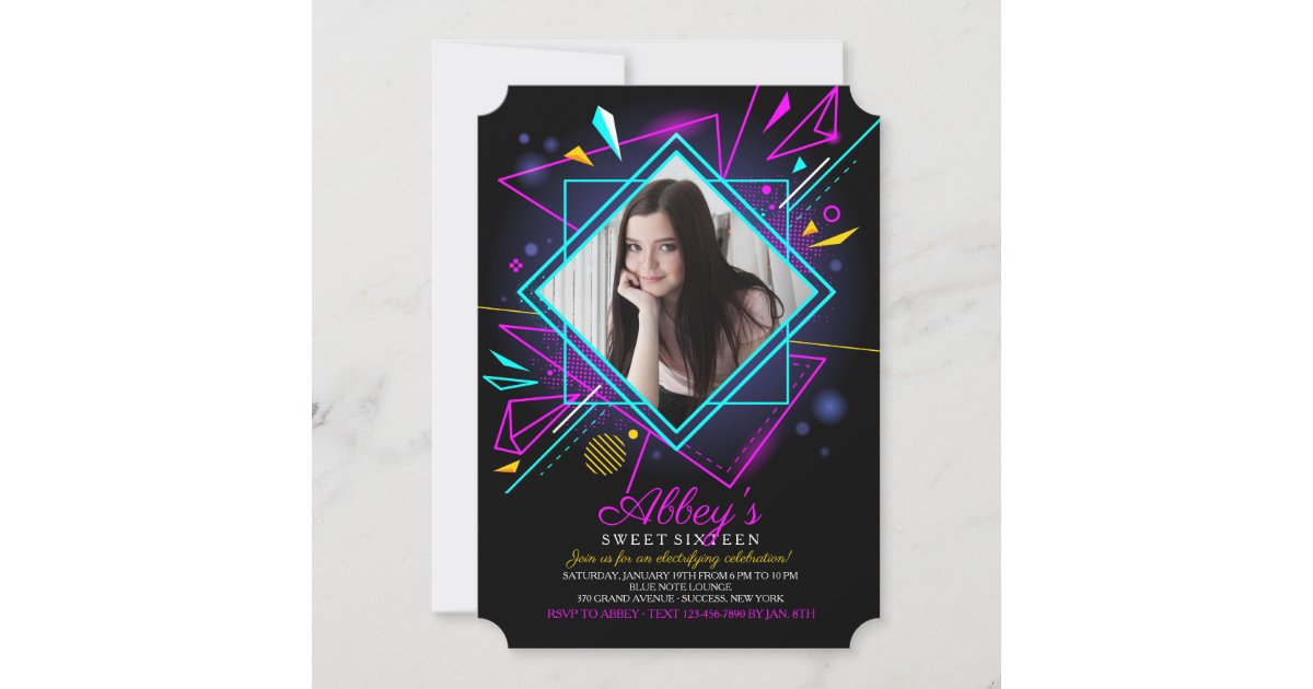 Neon Lights Photo Invitation | Zazzle