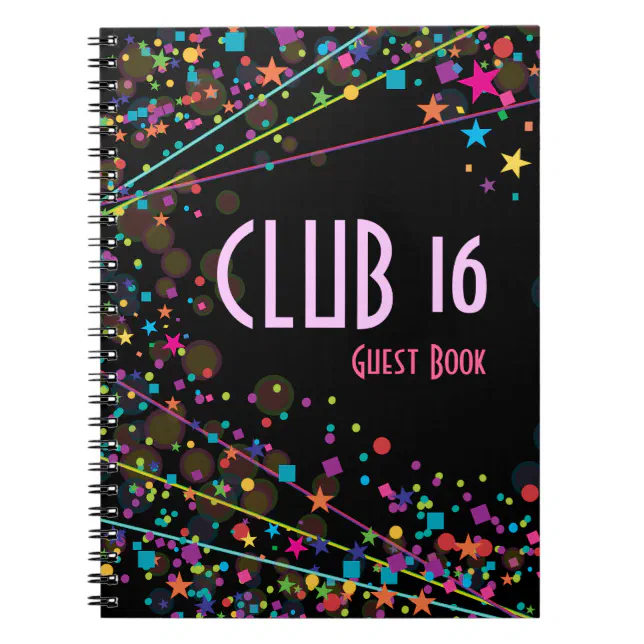 Neon Lights Sweet 16 Club Party Guest Book | Zazzle