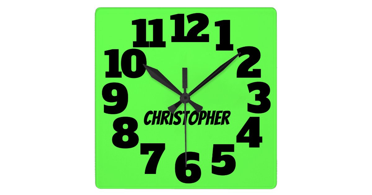 Neon Lime Green Big Numbers Square Wall Clock | Zazzle.com