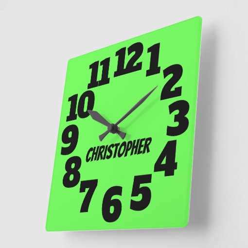 Neon Lime Green Big Numbers Square Wall Clock | Zazzle