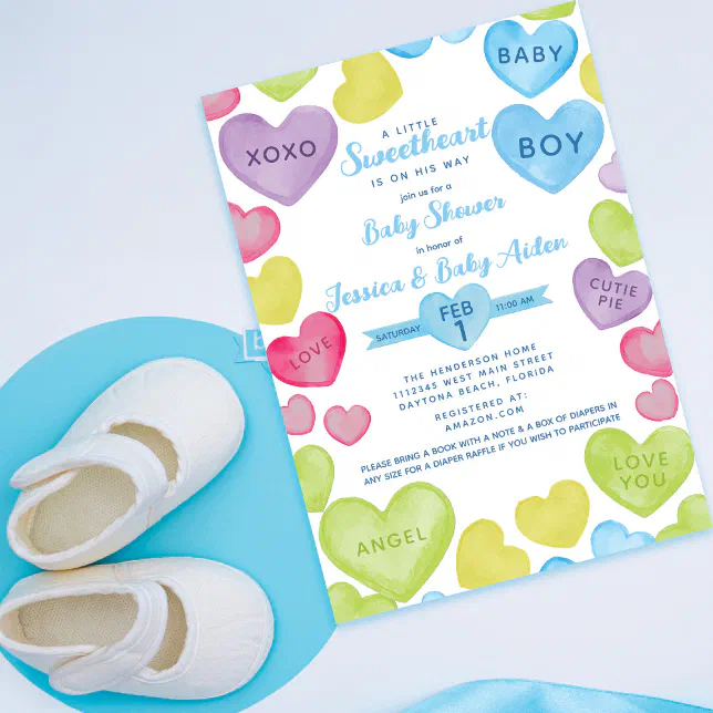 Neon Little Sweetheart Themed Boy Baby Shower Invitation | Zazzle