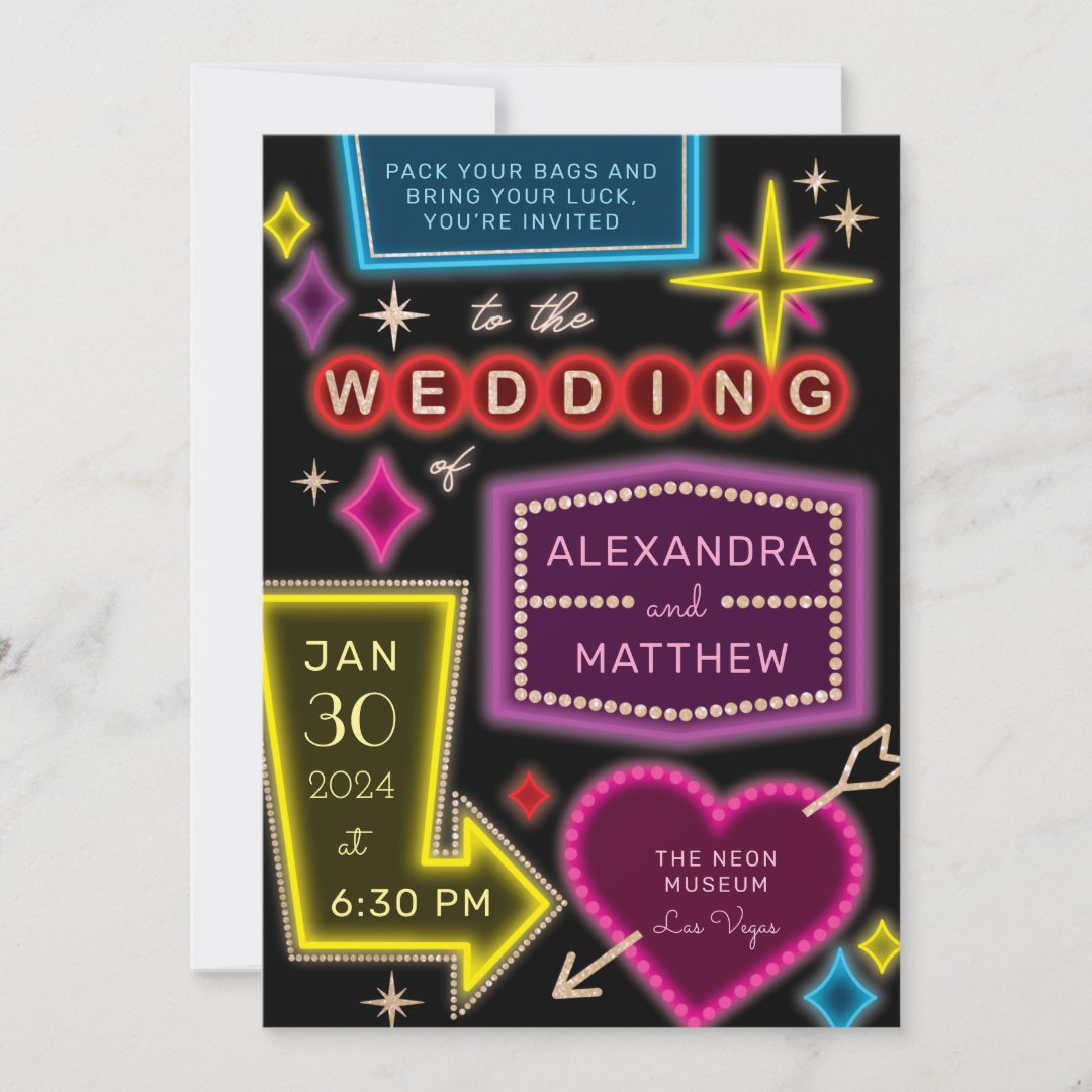 Neon Marquee Signs Las Vegas Wedding Invitation | Zazzle