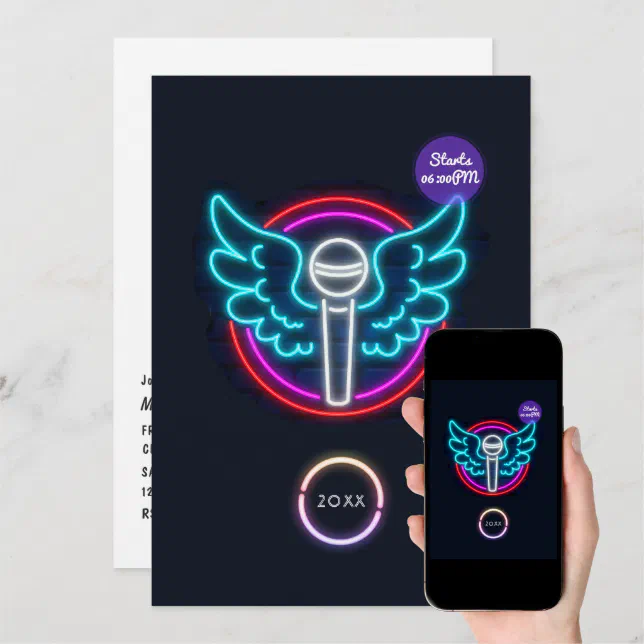 Neon Microphone Graduation Party Invitation | Zazzle