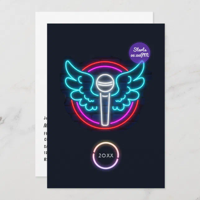 Neon Microphone Graduation Party Invitation | Zazzle