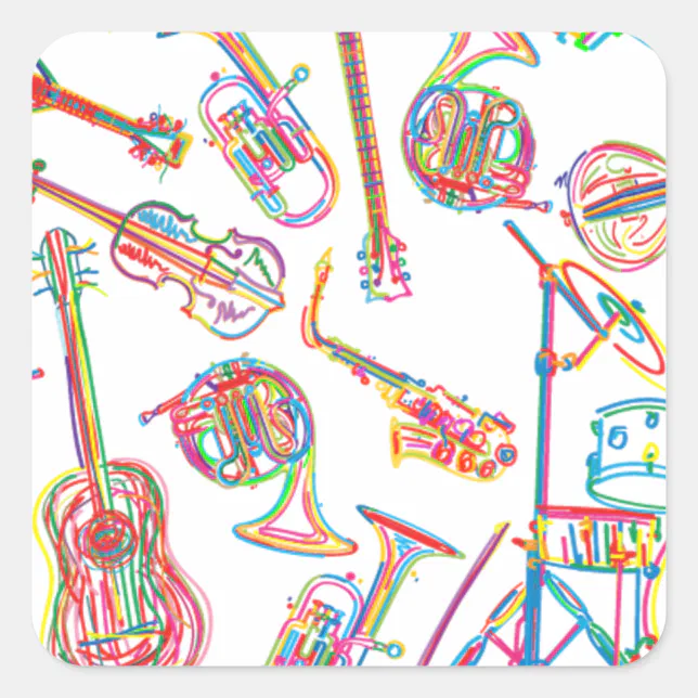 Neon Music Pattern Square Sticker | Zazzle