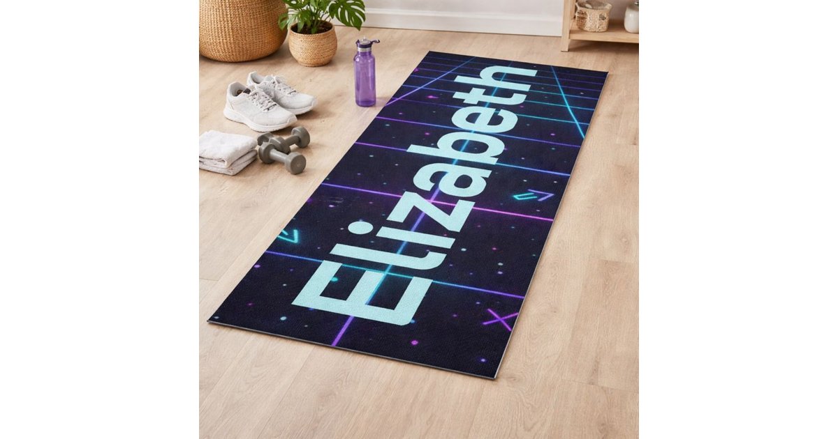 Neon Name Retro 80s Yoga Mat | Zazzle