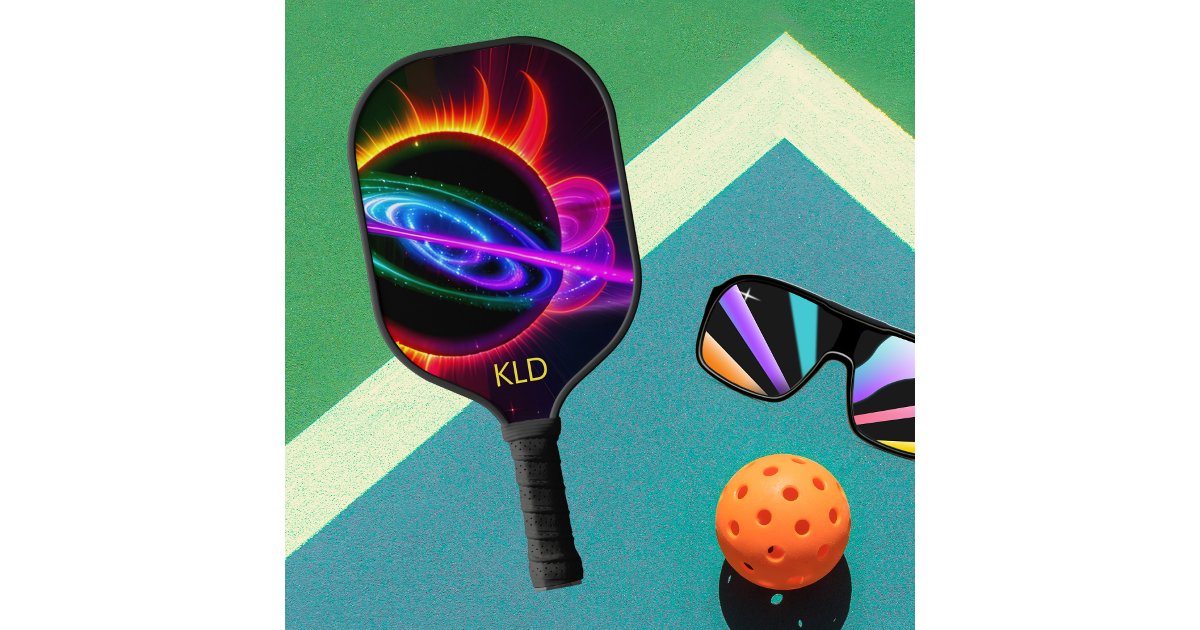 Neon Nebula with Monogram Pickleball Paddle | Zazzle