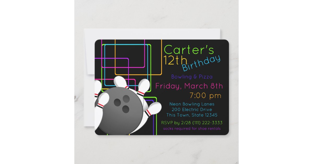 Neon Night Glow Bowling Birthday Invitation | Zazzle