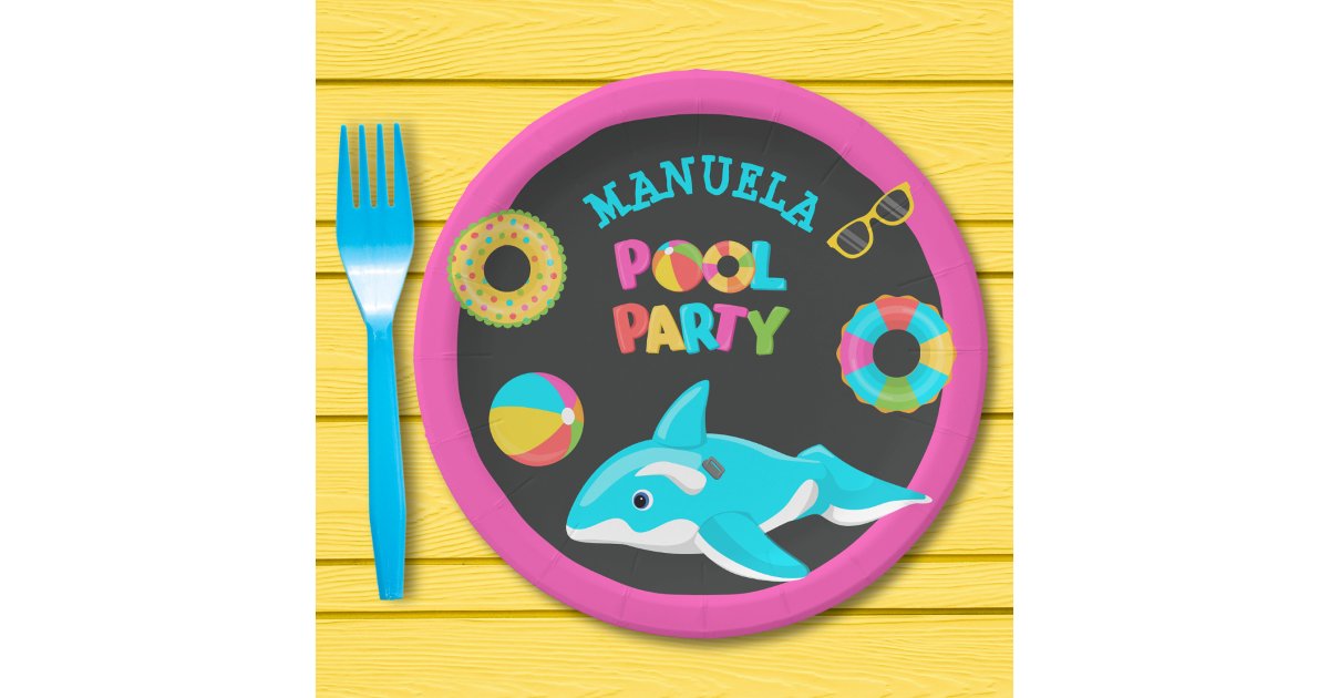 NEON ORCA FLOAT POOL PARTY PAPER PLATES | Zazzle