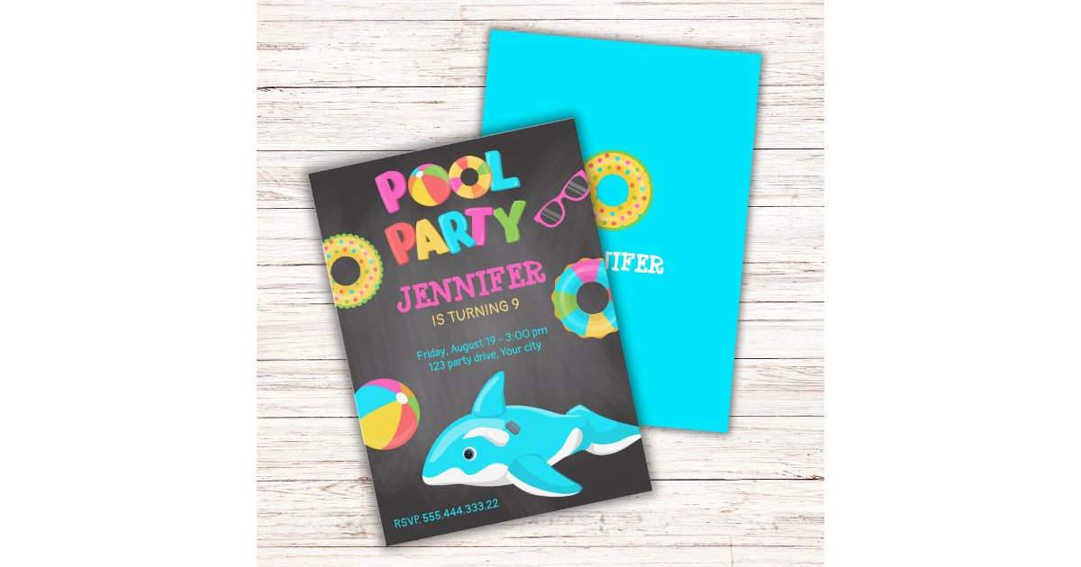 NEON ORCA INFLATABLE POOL PARTY INVITATION | Zazzle