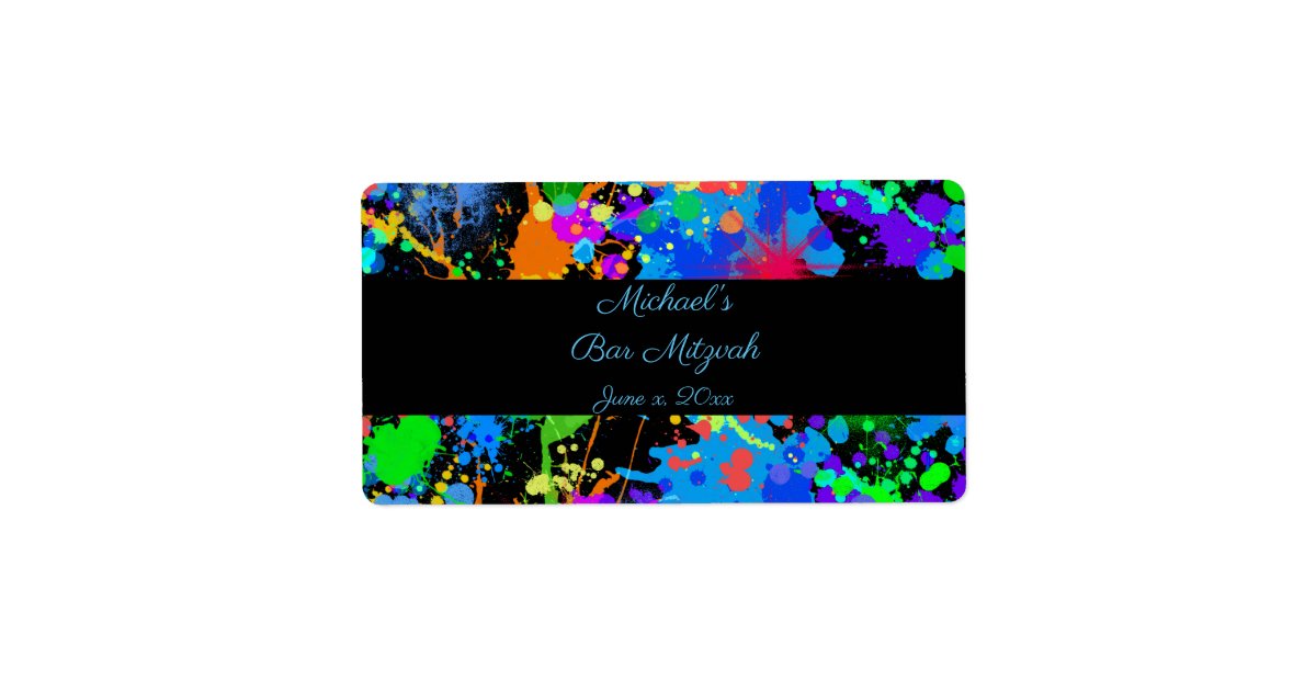 Neon Paint Splatter, Custom Water Labels | Zazzle