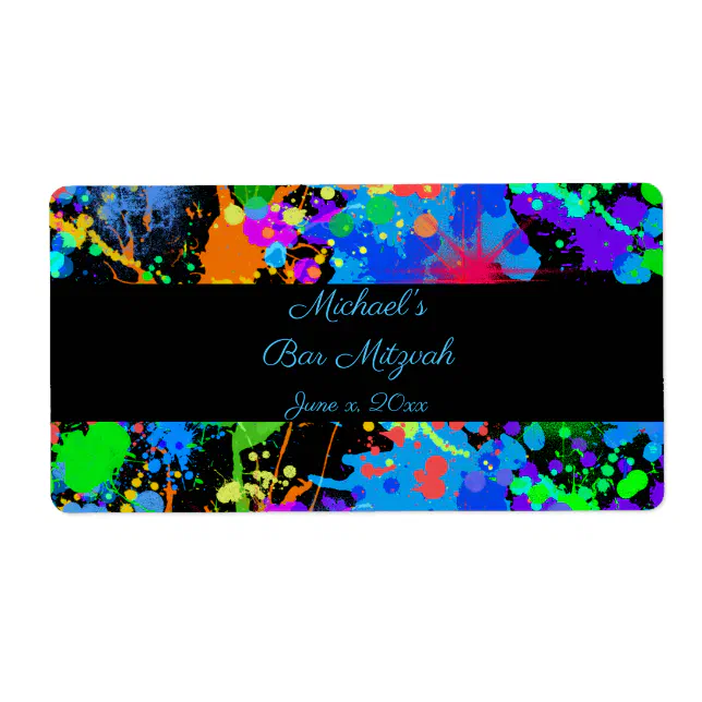 Neon Paint Splatter, Custom Water Labels | Zazzle