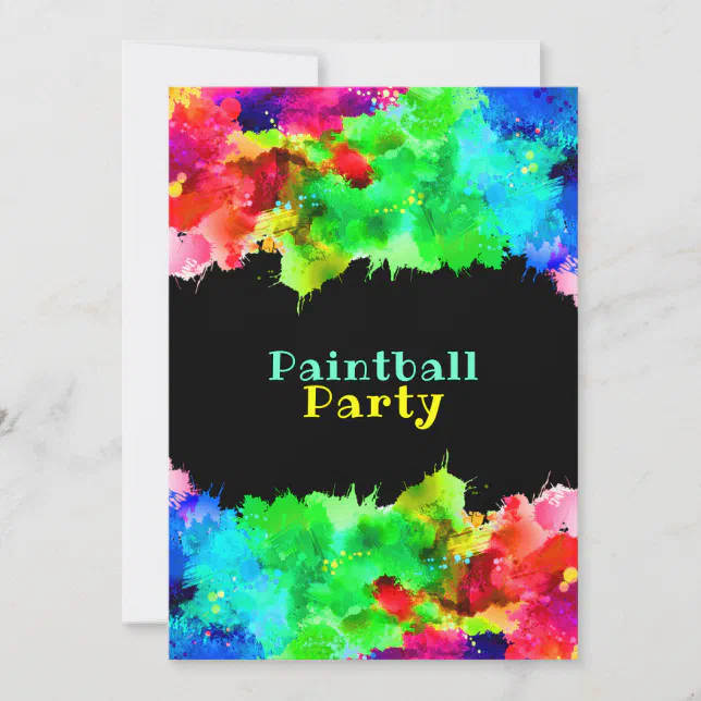 Neon Paint Splatter, Paintball Party Invitation | Zazzle