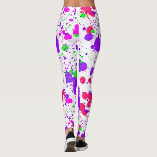 Neon Paint Splatter Purple Green Fuchsia Leggings | Zazzle
