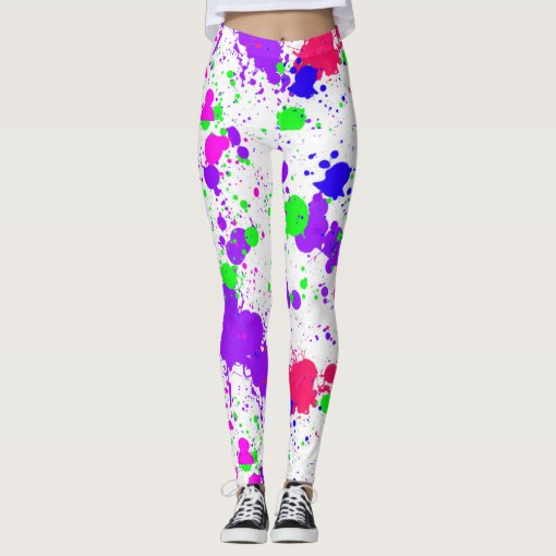 Neon Paint Splatter Purple Green Fuchsia Leggings | Zazzle