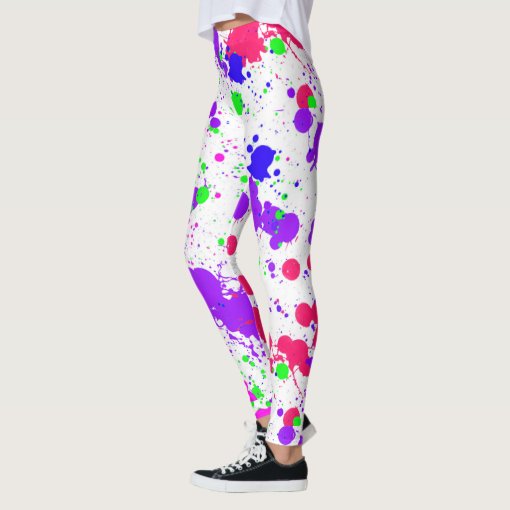 Neon Paint Splatter Purple Green Fuchsia Leggings | Zazzle