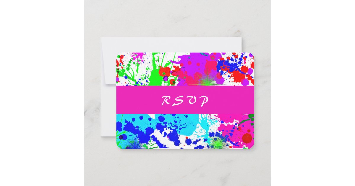 Neon Paint Splatter, Response Card | Zazzle