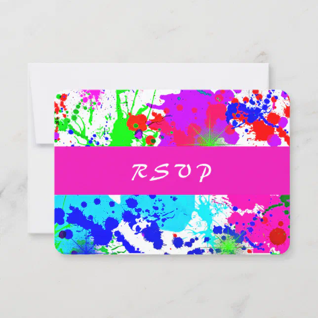 Neon Paint Splatter, Response Card | Zazzle