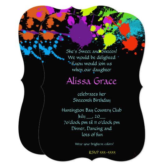 Neon Paint Splatter, Sweet Sixteen, Invitation | Zazzle.com