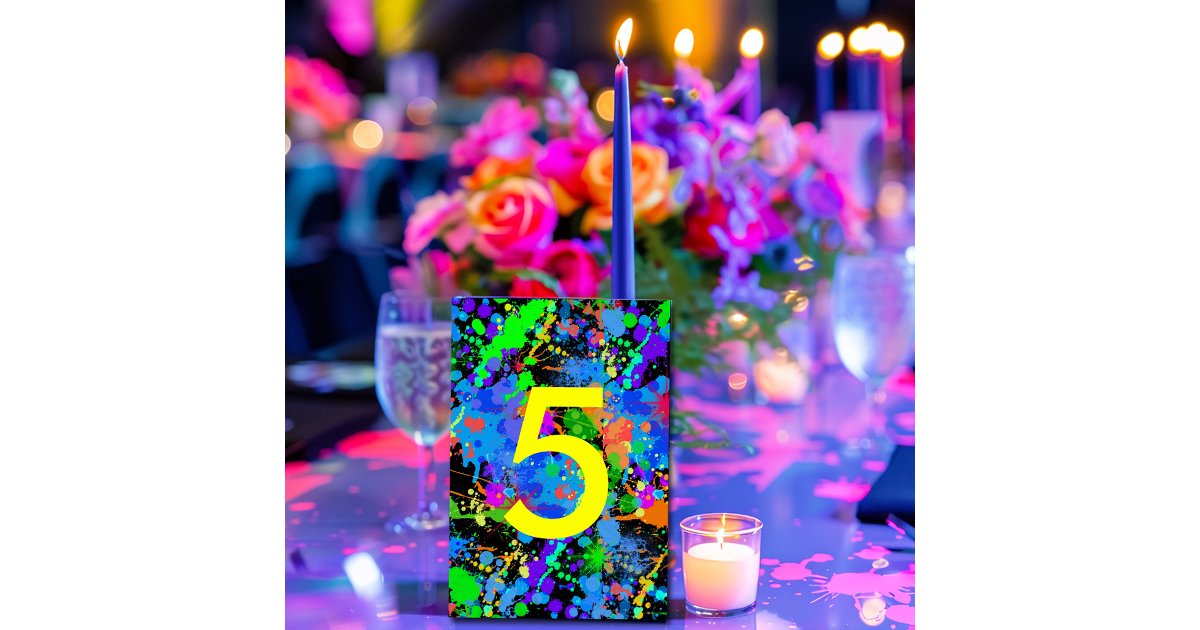 Neon Paint Splatter, Table Number Cards | Zazzle