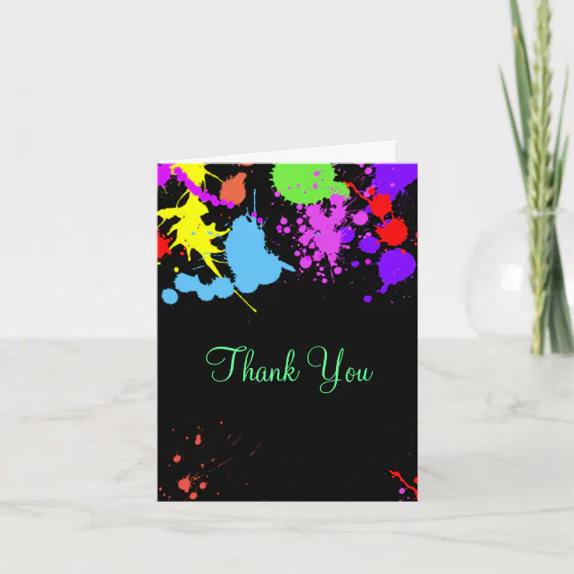Neon Paint Splatter, Thank You, Custom Thank You Card | Zazzle