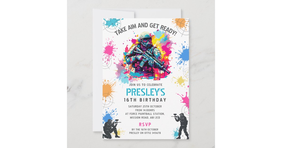 Neon Paintball Invitation - Combat Birthday Party | Zazzle