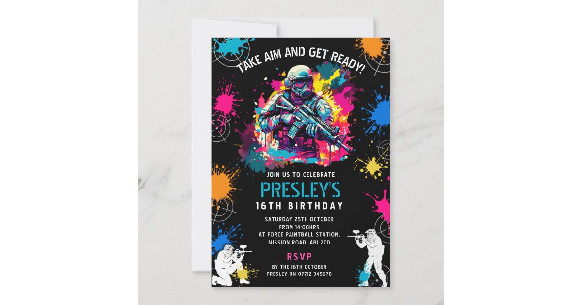 Neon Paintball Invite - Combat Glow Birthday Party | Zazzle