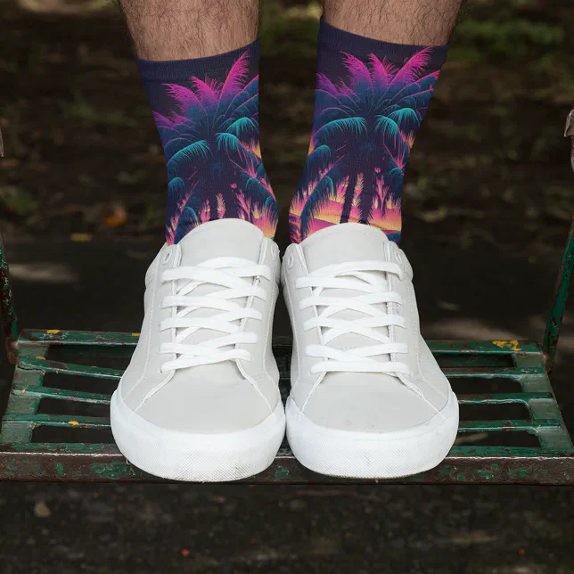 Neon Palm Trees Socks | Zazzle