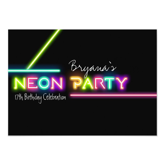 NEON PARTY Glow Fun Birthday Party Invitation | Zazzle.com