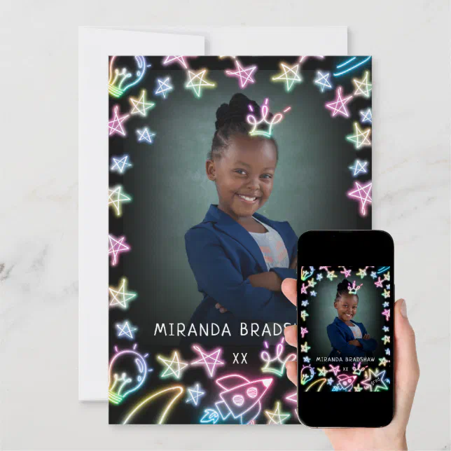 Neon Pastel Stars Galaxy Kids Graduation Photo Announcement | Zazzle
