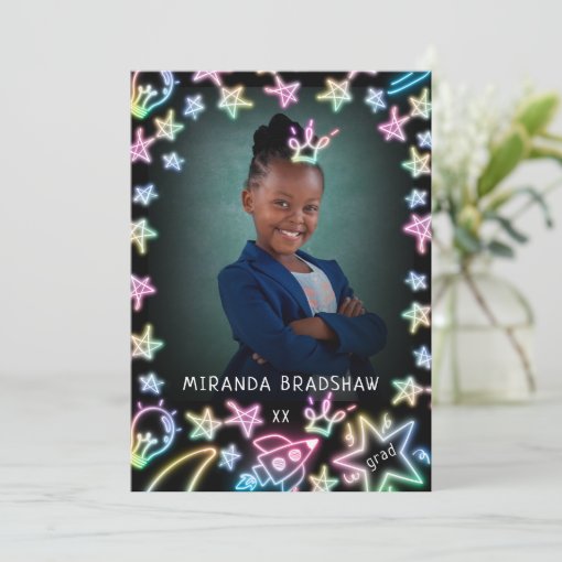 Neon Pastel Stars Galaxy Kids Graduation Photo Announcement | Zazzle