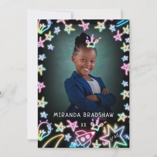 Neon Pastel Stars Galaxy Kids Graduation Photo Announcement | Zazzle