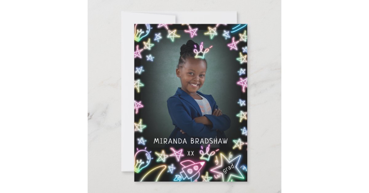 Neon Pastel Stars Galaxy Kids Graduation Photo Announcement | Zazzle