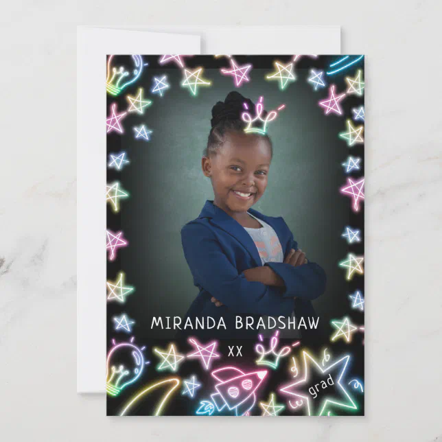 Neon Pastel Stars Galaxy Kids Graduation Photo Announcement | Zazzle