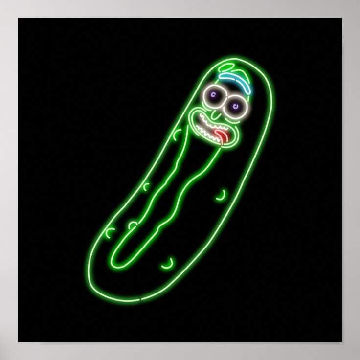 Neon Pickle Rick Black Poster | Zazzle