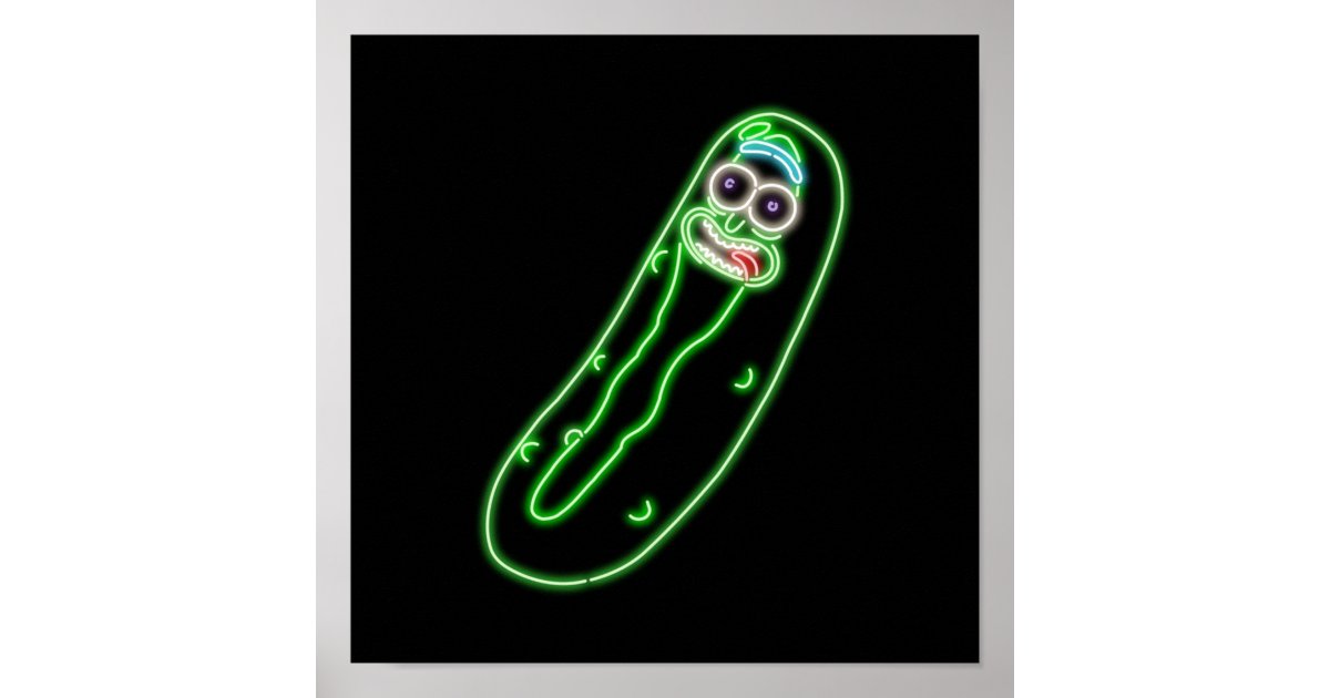 Neon Pickle Rick Black Poster | Zazzle