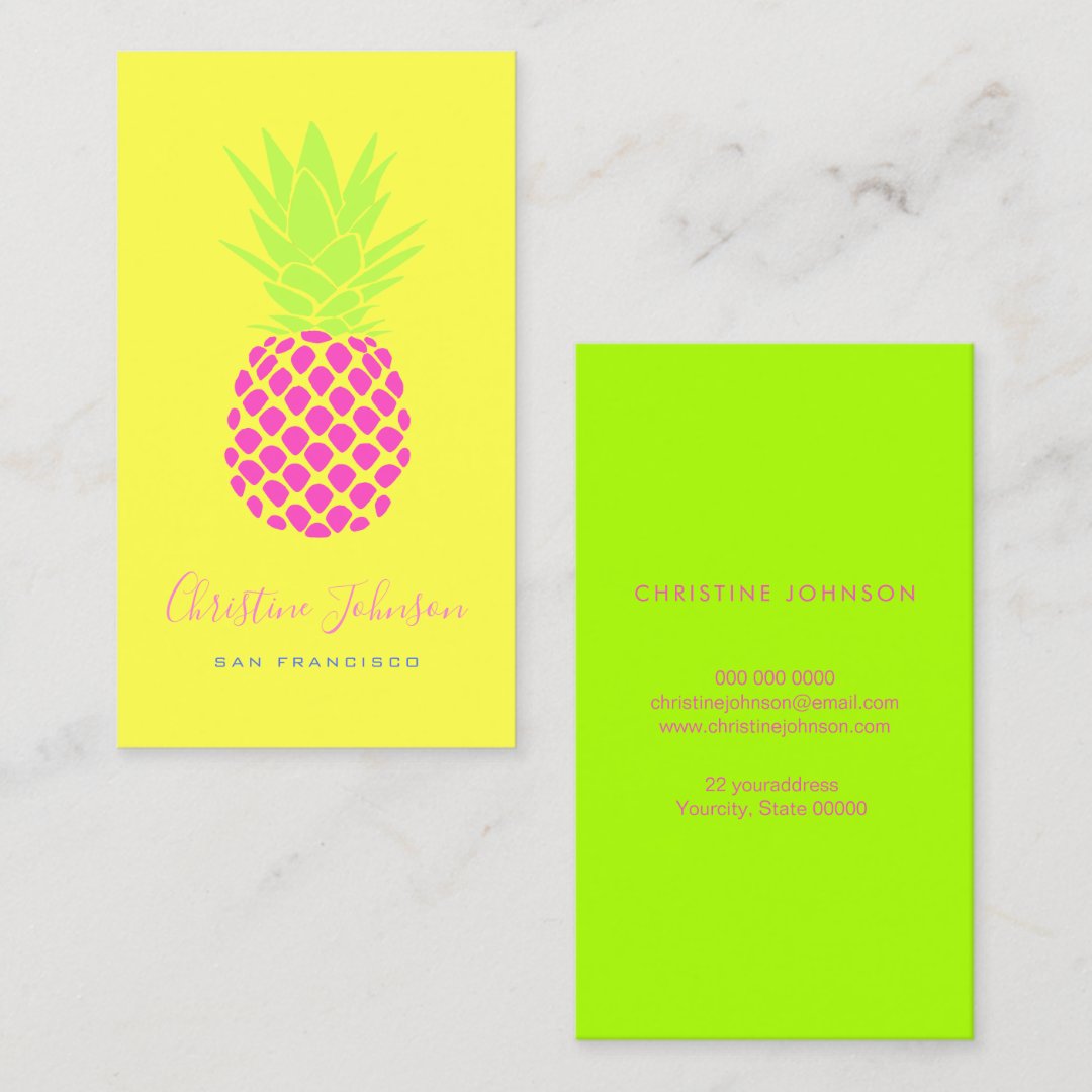 neon pineapple design business card | Zazzle