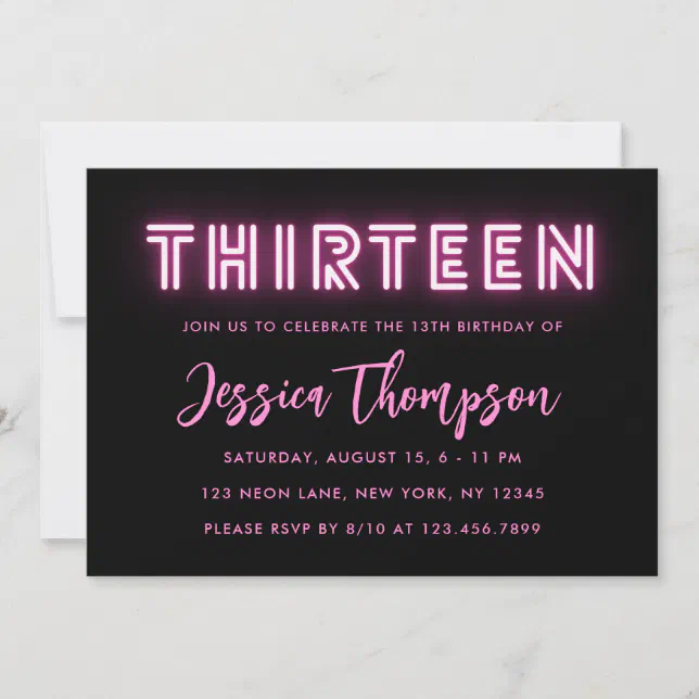 Neon Pink 13th Birthday Invitation | Zazzle