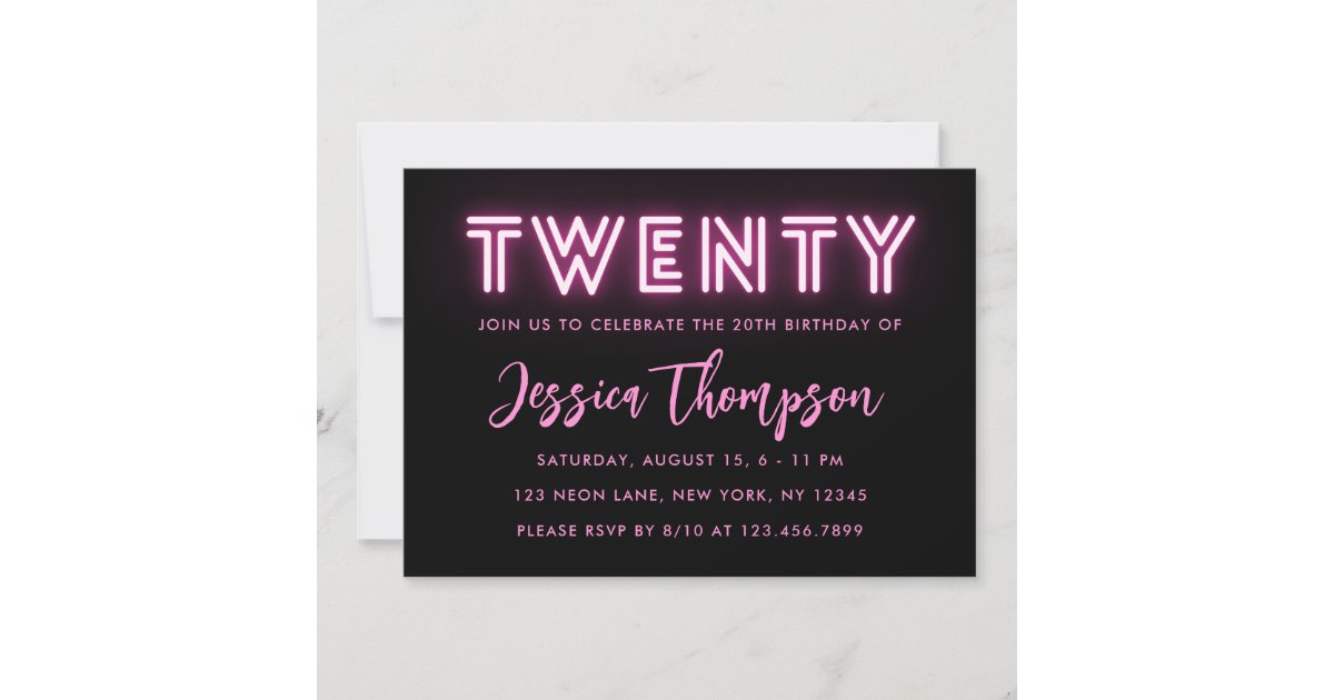 Neon Pink 20th Birthday Invitation | Zazzle