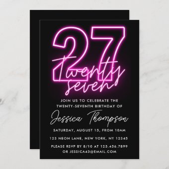 Neon Pink 27th Birthday Invitation | Zazzle