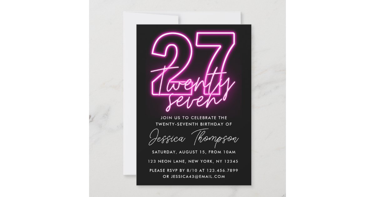 Neon Pink 27th Birthday Invitation | Zazzle