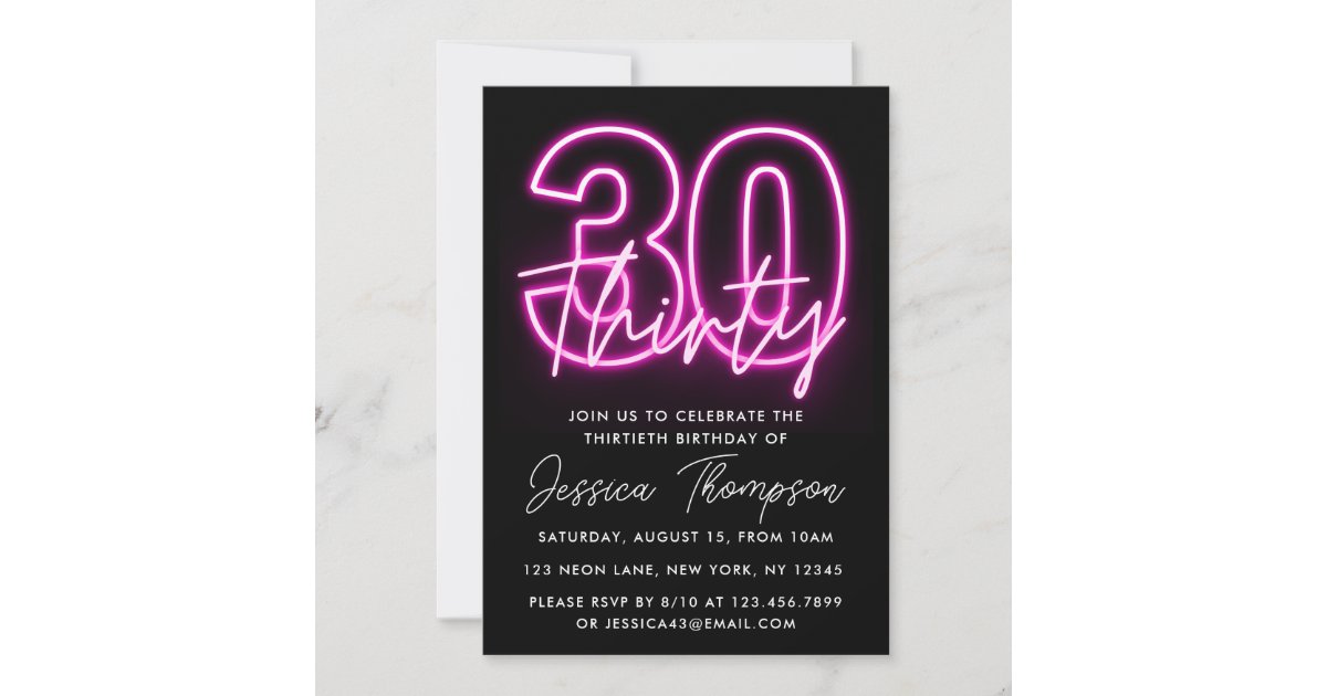 Neon Pink 30th Birthday Invitation | Zazzle