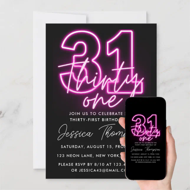 Neon Pink 31st Birthday Invitation | Zazzle