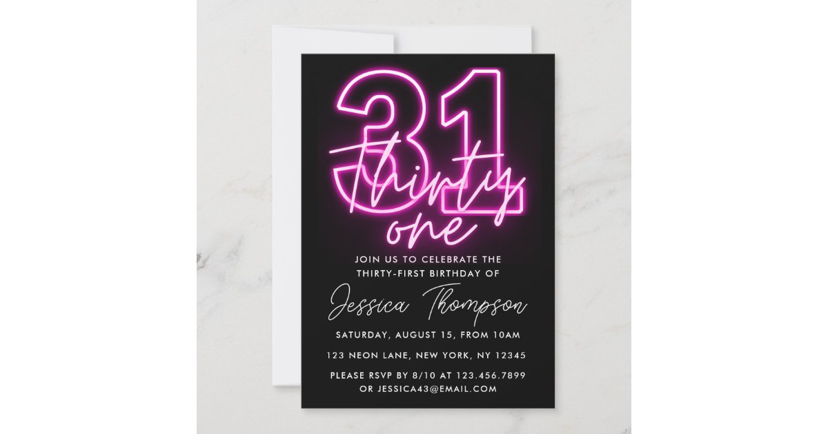 Neon Pink 31st Birthday Invitation | Zazzle